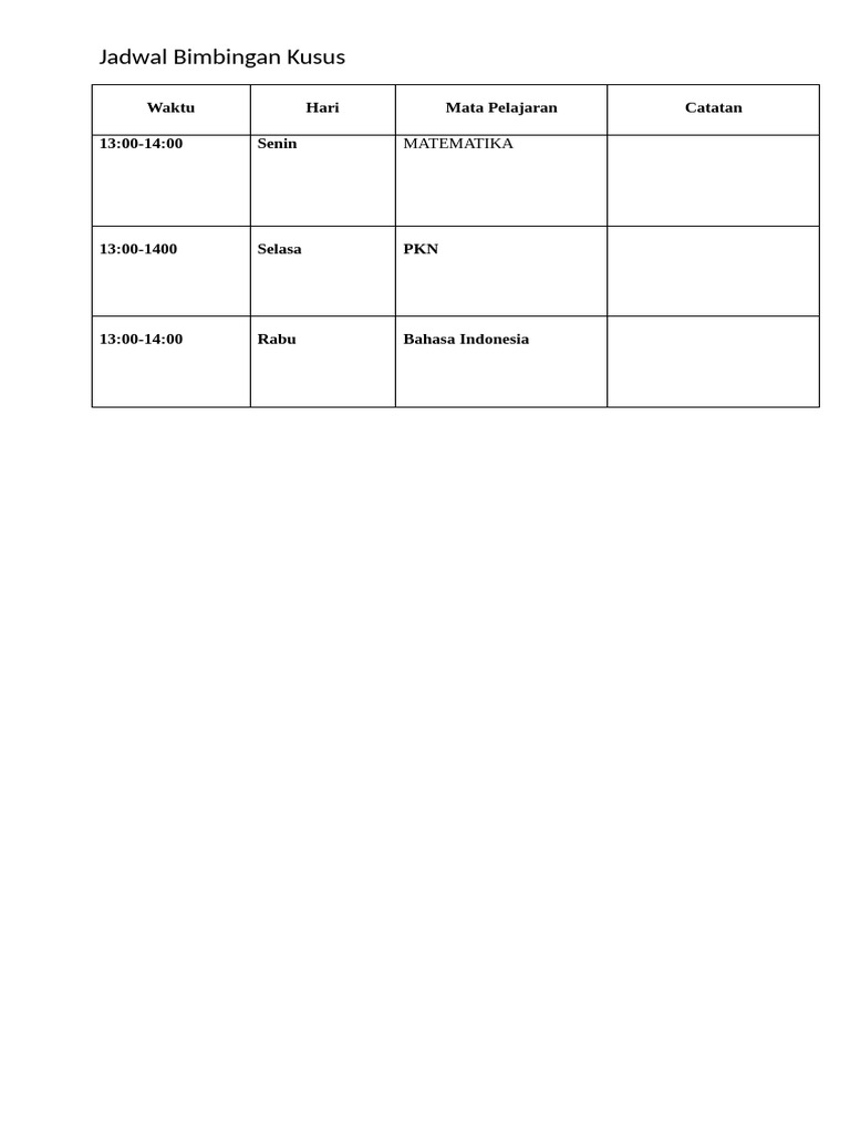 Jadwal Bimbingan Kusus | PDF