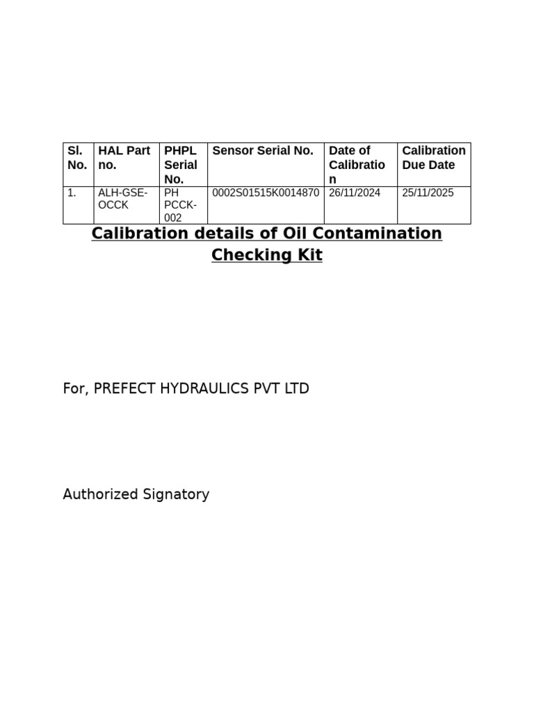 Calibration Cert. PH PCCK-002 | PDF