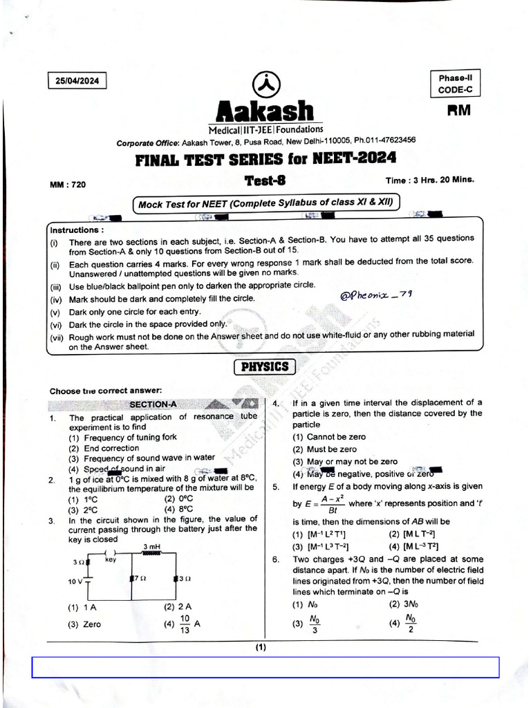 Fts 8 Code C Viju Que @cet - Jee - Neet | PDF
