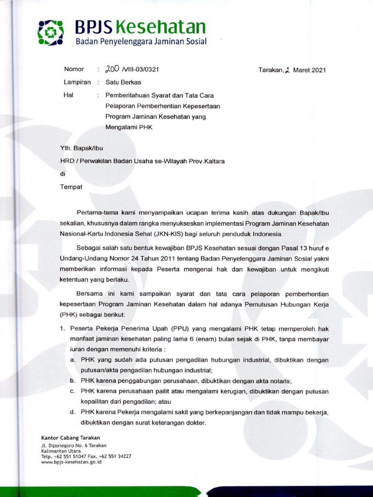 200 Pemberitahuan Syarat Dan Tata Cara Pelaporan Pemberhentian Kepesertaan | PDF