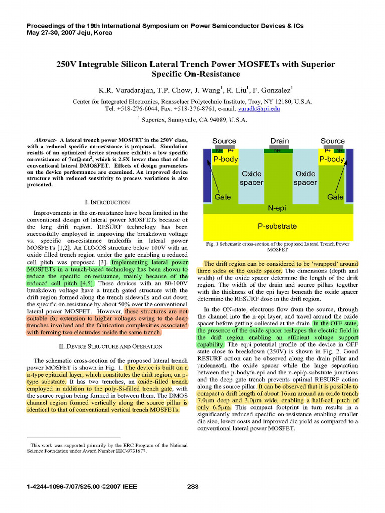 250V Integrable Silicon Lateral Trench | PDF | Mosfet | Field Effect ...