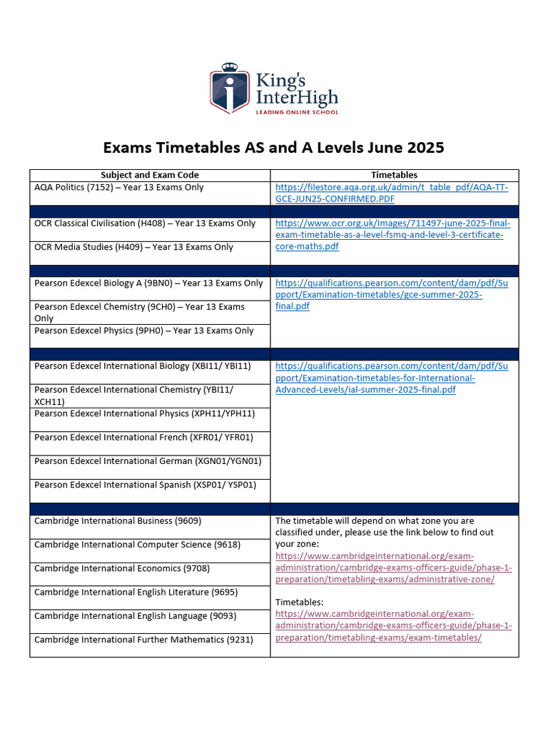 Exams-Timetables-AS-and-A-Levels-June-2025 | PDF | Science | Student Assessment And Evaluation