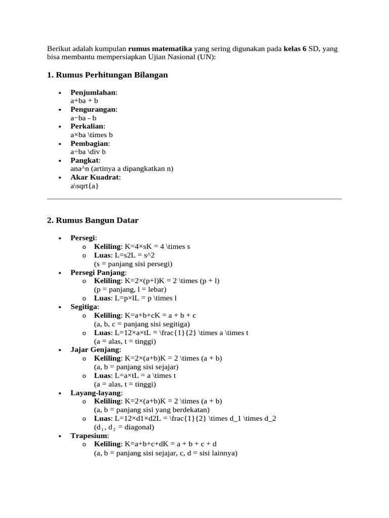Rumus Matematika Kelas 6 | PDF