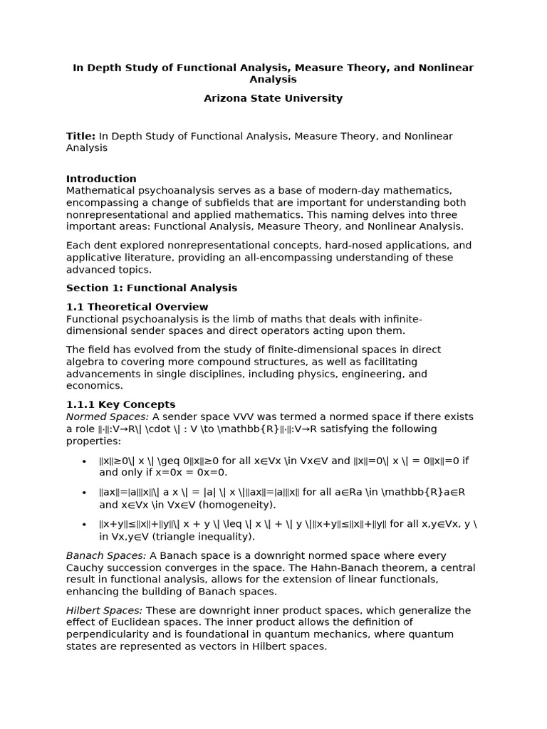 In Depth Study of Functional Analysis, Measure Theory, and Nonlinear ...