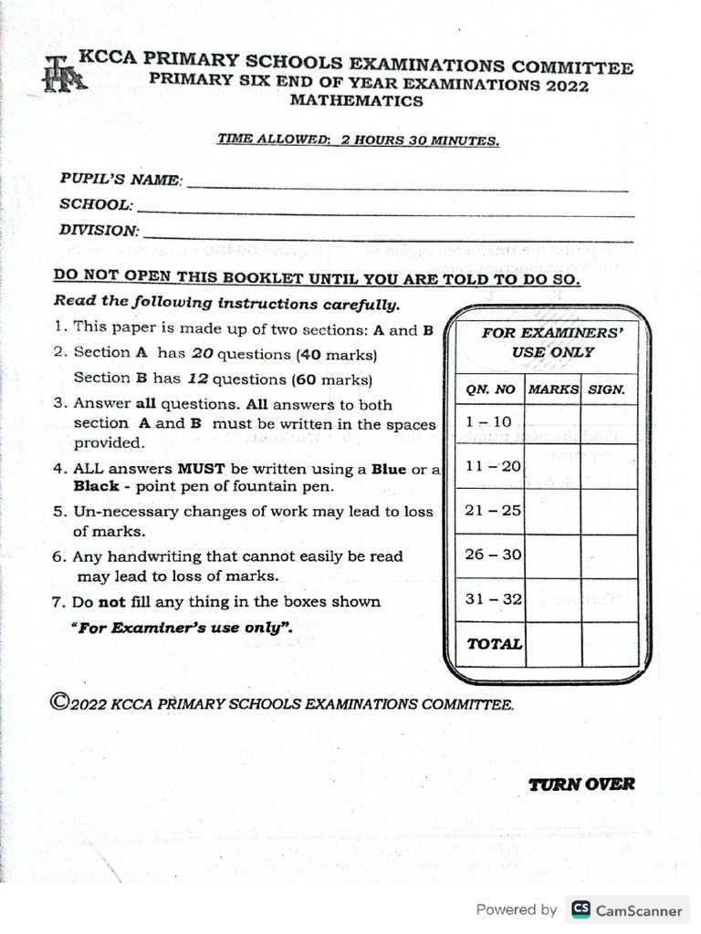 KCCA P.6 End of Term 3 Math 2022 by E-Learn Platform | PDF