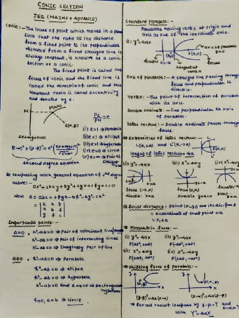 CONIC SECTION Short Notes | PDF | Euclidean Geometry | Differential ...