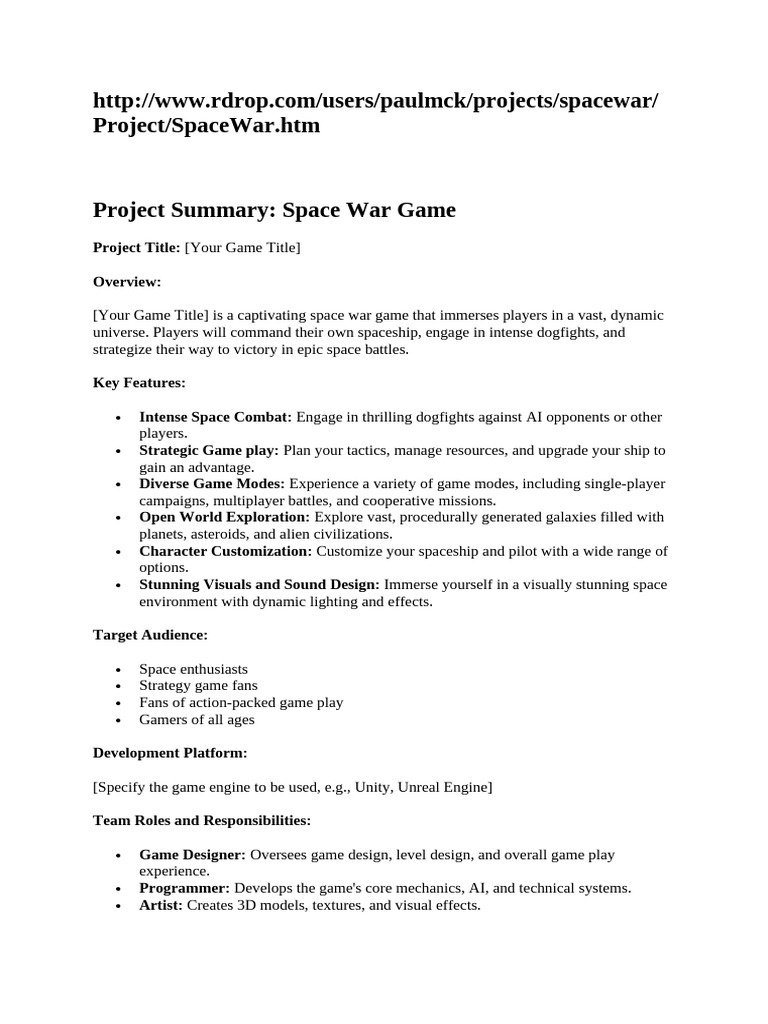 Space War Game Project Document | PDF