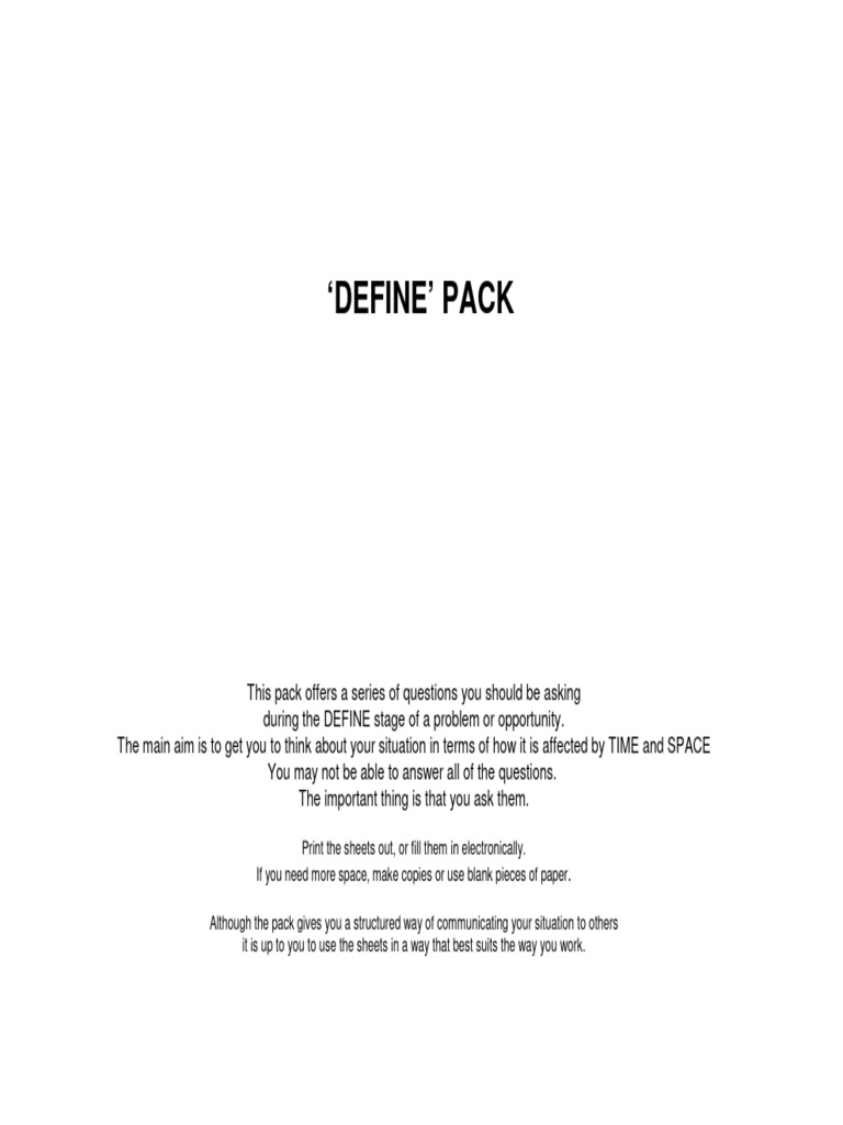 DEFINE Stage Questions Pack | PDF | Reliability Engineering | Time