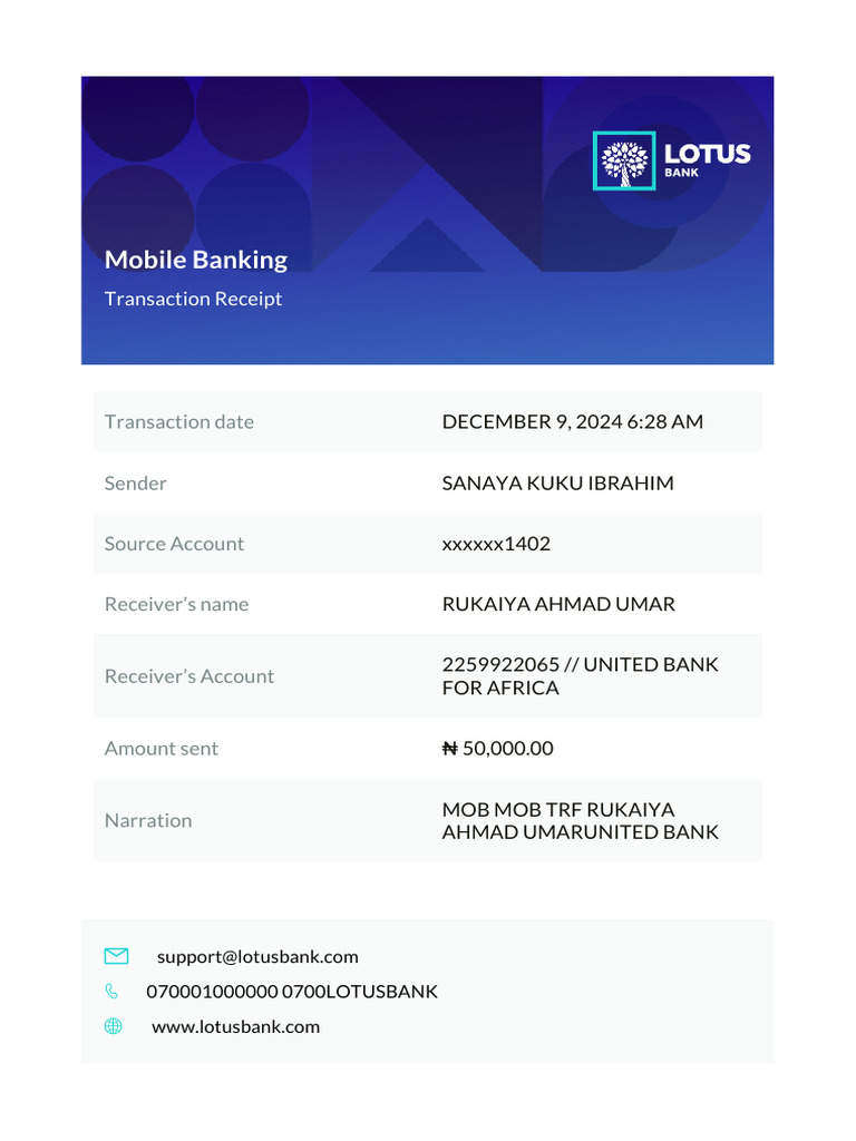 Lotus Bank - Transaction Receipt | PDF