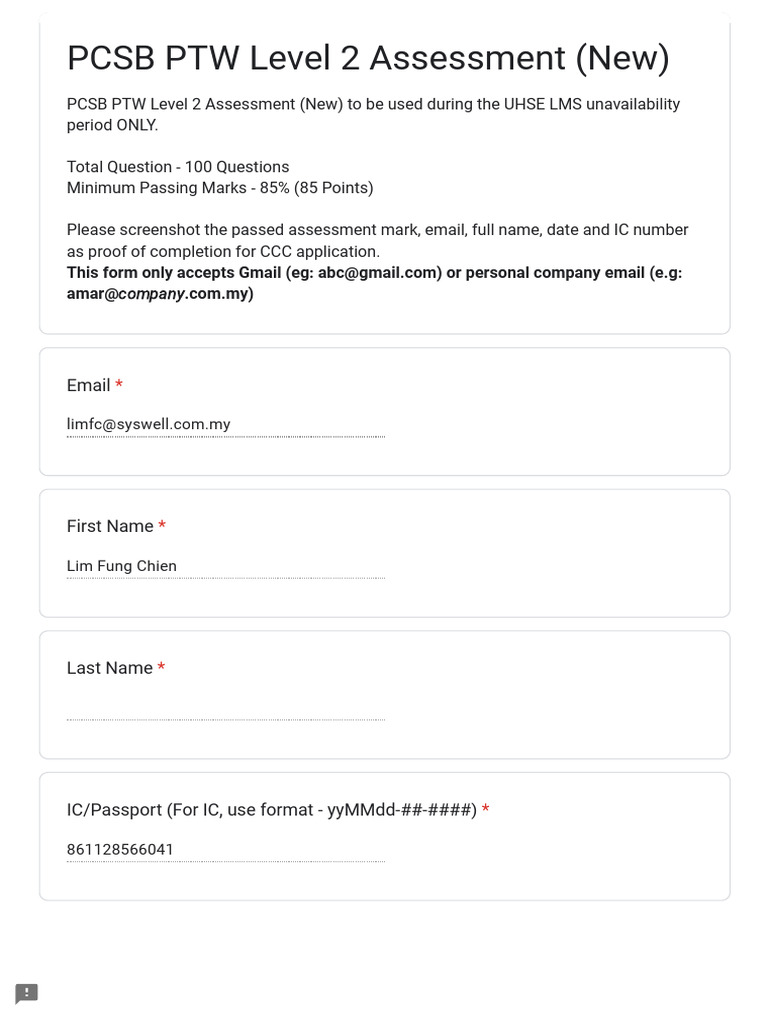 PCSB PTW Level 2 Assessment (New) | PDF | Personal Protective Equipment | Hazards