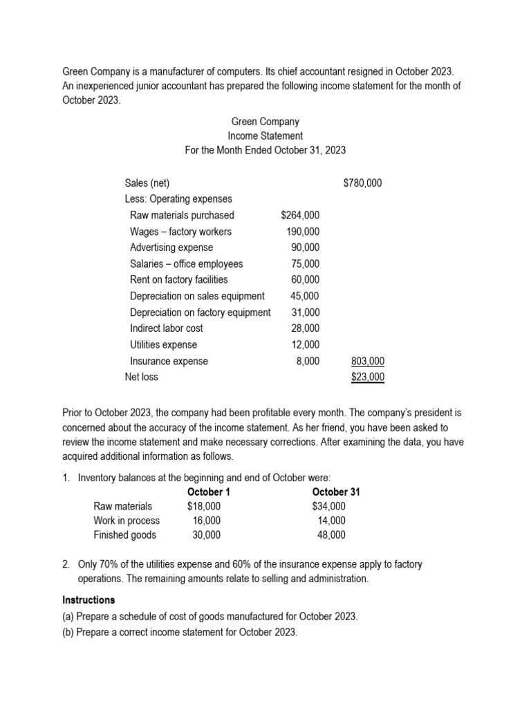 Green Company | PDF | Cost Of Goods Sold | Net Income