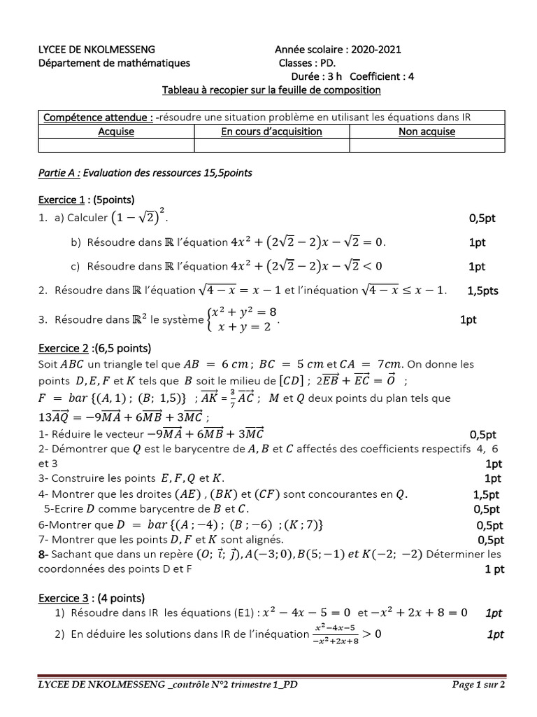 Contrôle de mathématiques PD 2020-2021 | PDF | Mathématiques | Objets ...