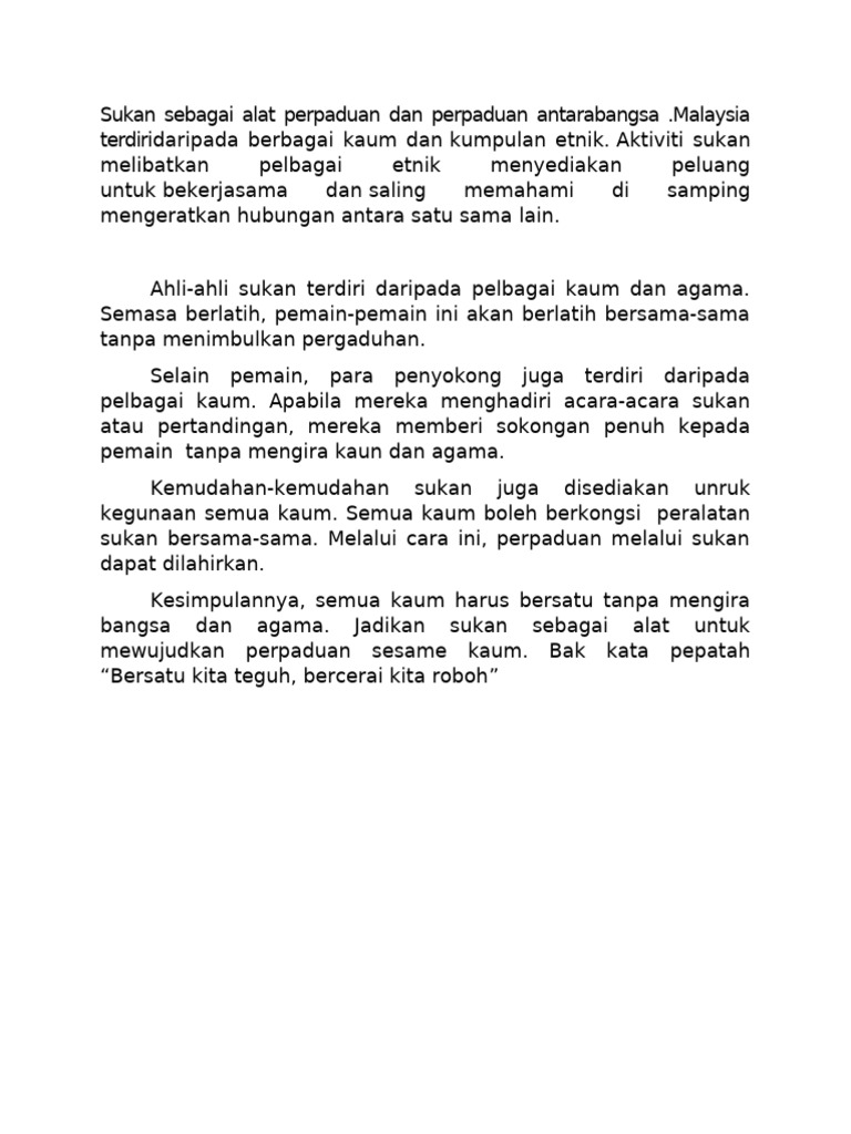 Sukan Sebagai Alat Perpaduan Dan Perpaduan Antarabangsa | PDF