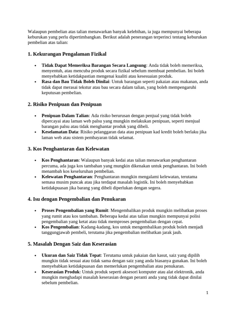 Walaupun Pembelian Atas Talian Menawarkan Banyak Kelebihan | PDF