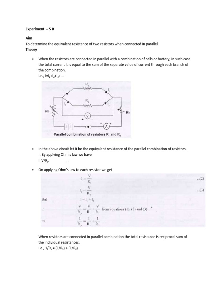 Experiment - 5 B Resistance in Parallel | PDF | Series And Parallel Circuits | Resistor