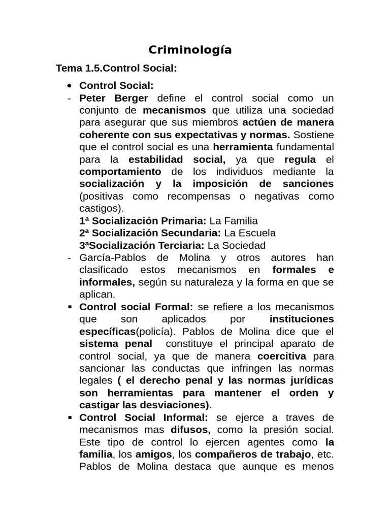 Criminología Tema 1.5 | PDF | Desviación (sociología) | Ciencias Políticas