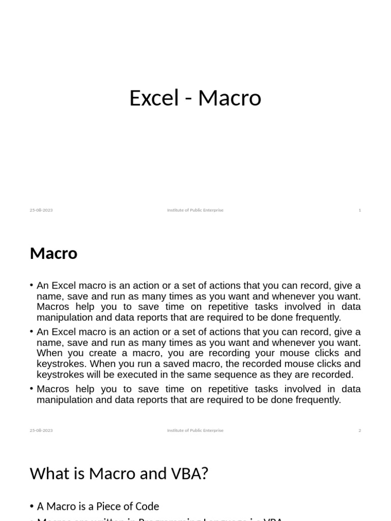 Unit - 2 Excel Macro | PDF | Microsoft Excel | Visual Basic For ...