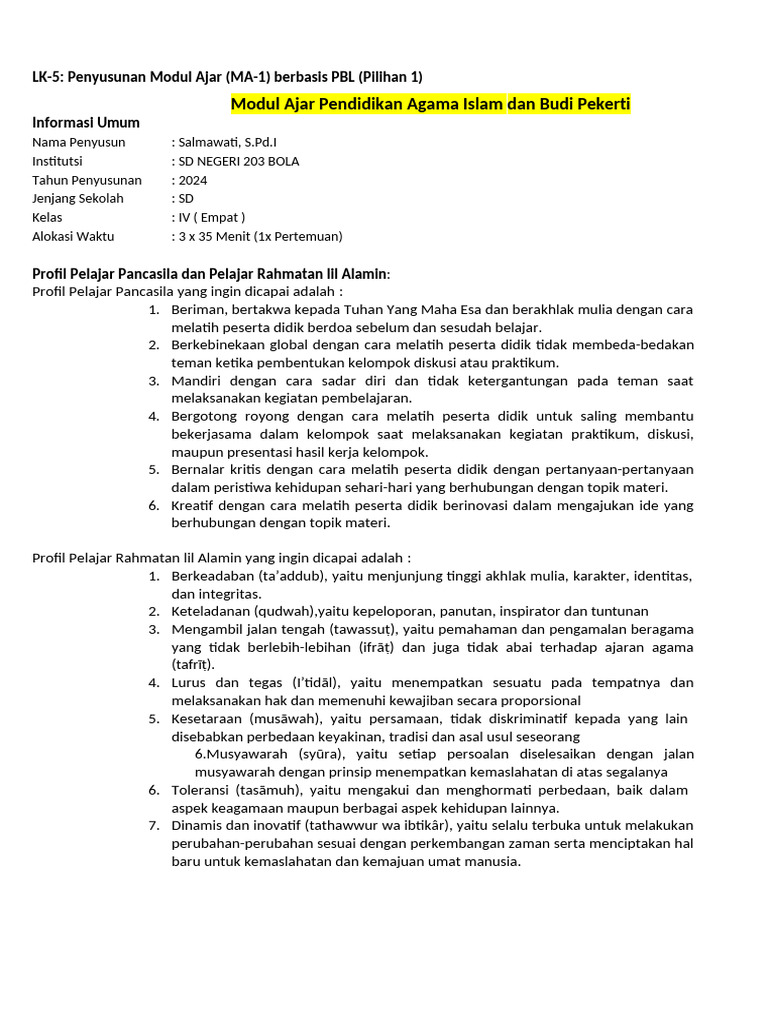 Modul PAI Berbasis PBL untuk SD | PDF