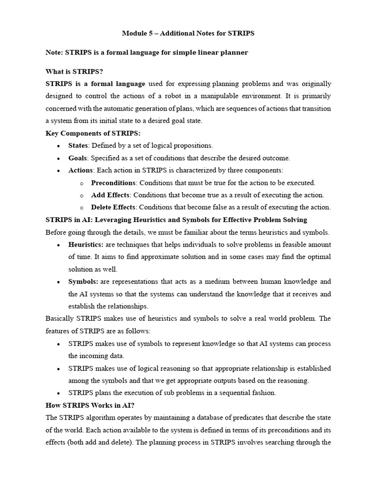 Module 5 2 Strips | PDF | Artificial Intelligence | Intelligence (AI) & Semantics