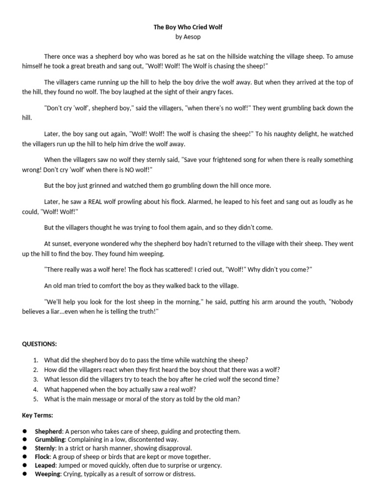 The Boy Who Cried Wolf Pdf