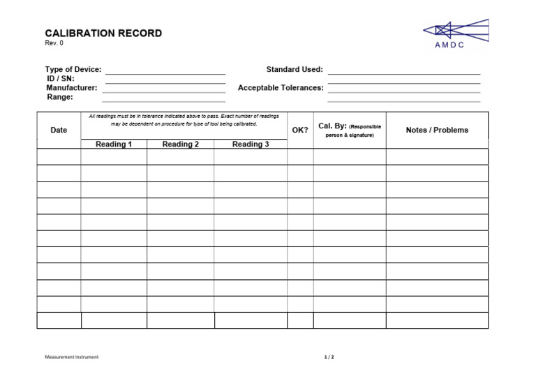 Inhouse Calibration Record | PDF