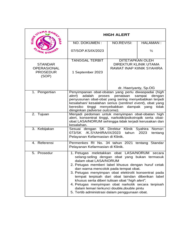 SOP HIGH ALERT(1) | PDF