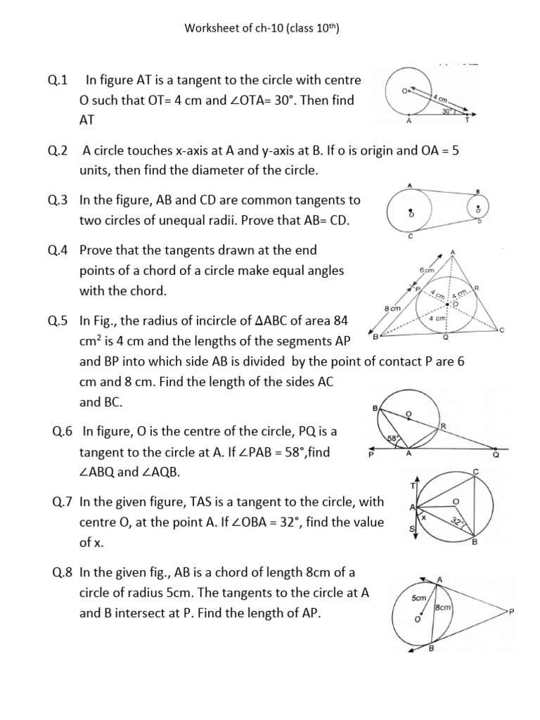 Ch 10 Worksheet | PDF | Circle | Perpendicular