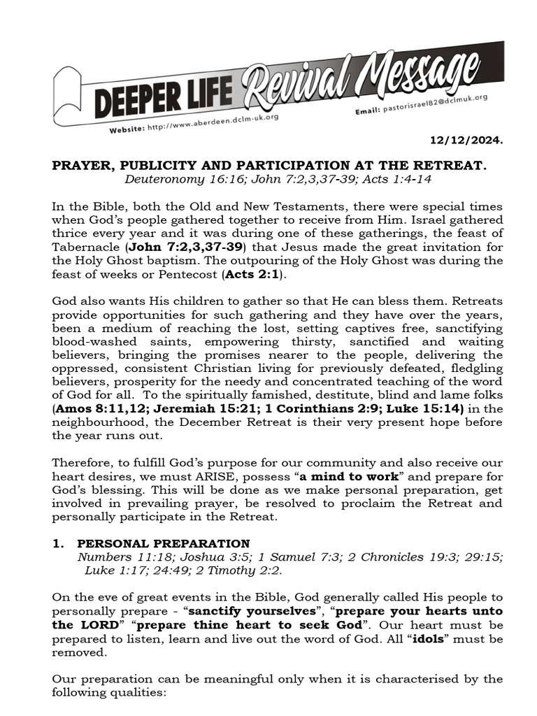 Preparing for God's Blessing Retreat | PDF | Prayer | Holy Spirit
