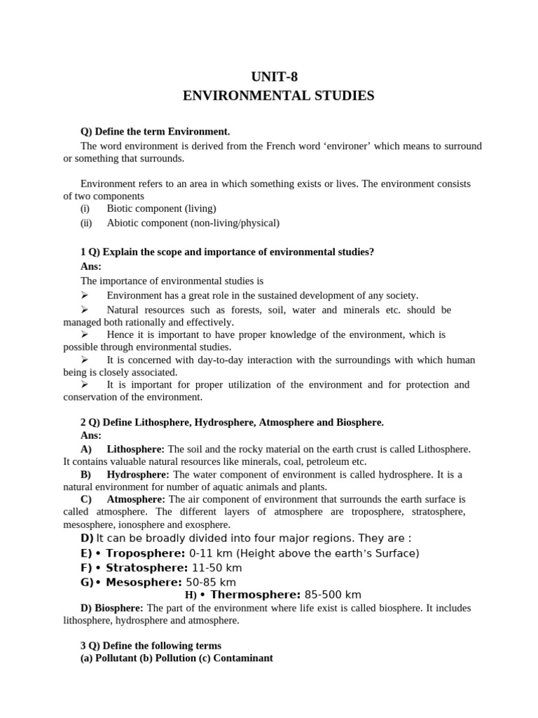 Environmental Studies Notes | PDF | Energy Development | Ozone Depletion