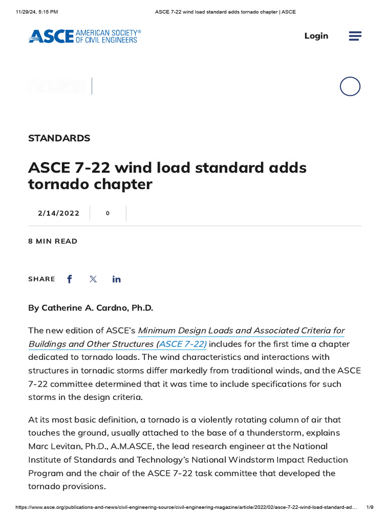 ASCE 7-22 Wind Load Standard Adds Tornado Chapter - ASCE | PDF ...