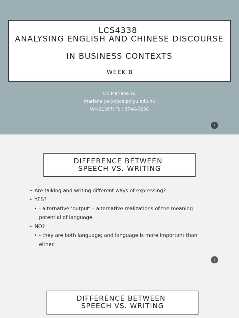 LCS4338 Week 8 Difference Between Speech Writing | PDF | Verb | Speech