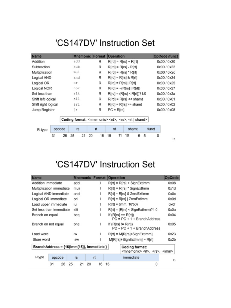 CS147DV Instruction Set | PDF