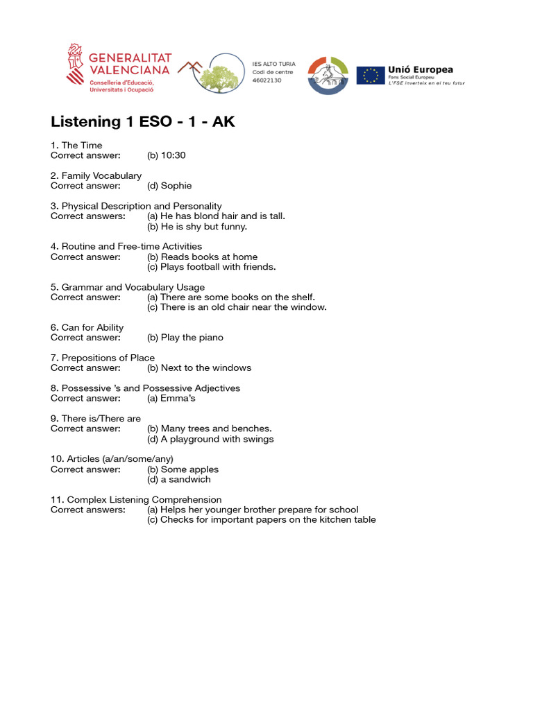 Listening 1ESO AK | PDF