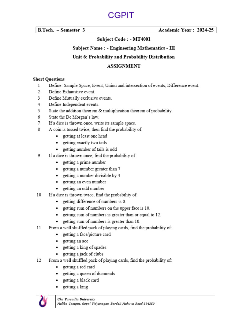 Unit6 Assignment[1] | PDF | Probability | Variance