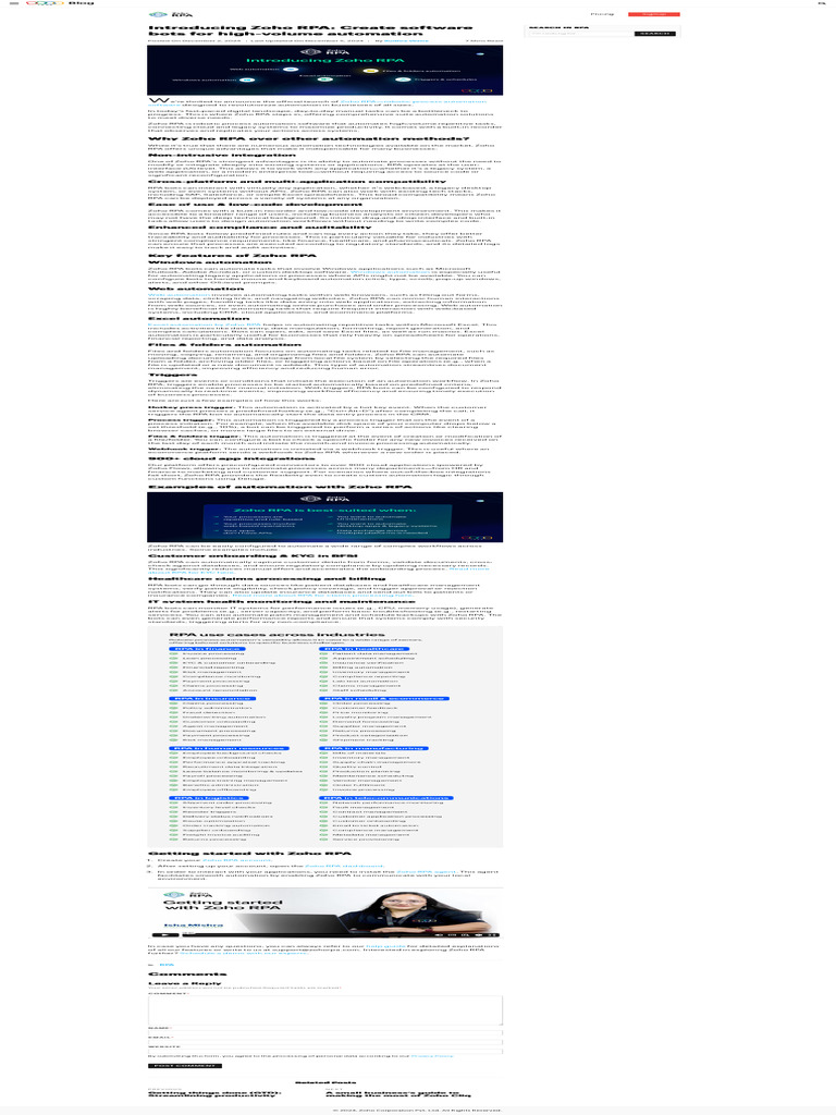 Introducing Zoho RPA: Create Software Bots For High-Volume Automation - Zoho Blog | PDF ...