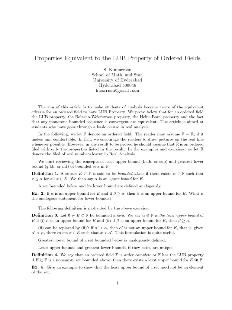 Properties_Equivalent_to_the_LUB_Property_of_Ordered_Fields | PDF | Mathematical Analysis | Geometry
