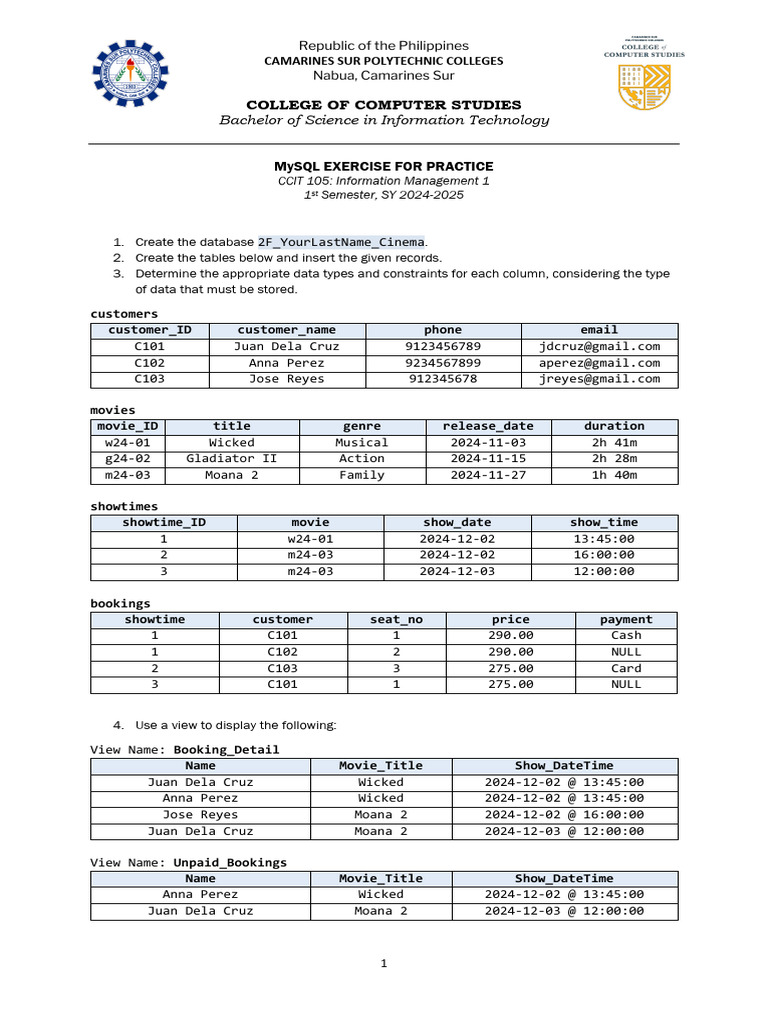 MySQL Practice for IT Students | PDF | Data | Computer Data
