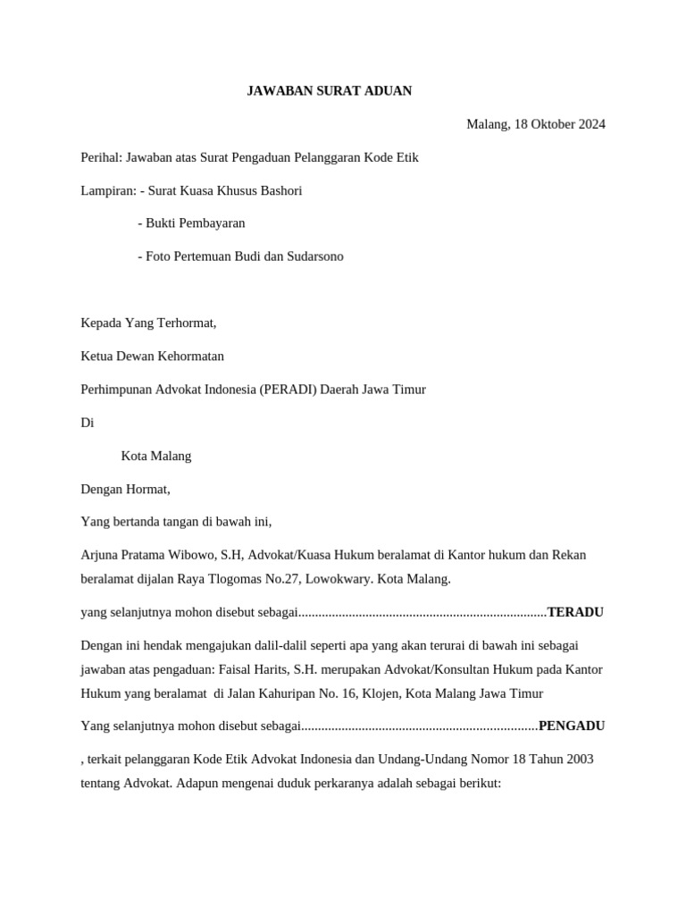 Jawaban Surat Aduan - Junafix | PDF