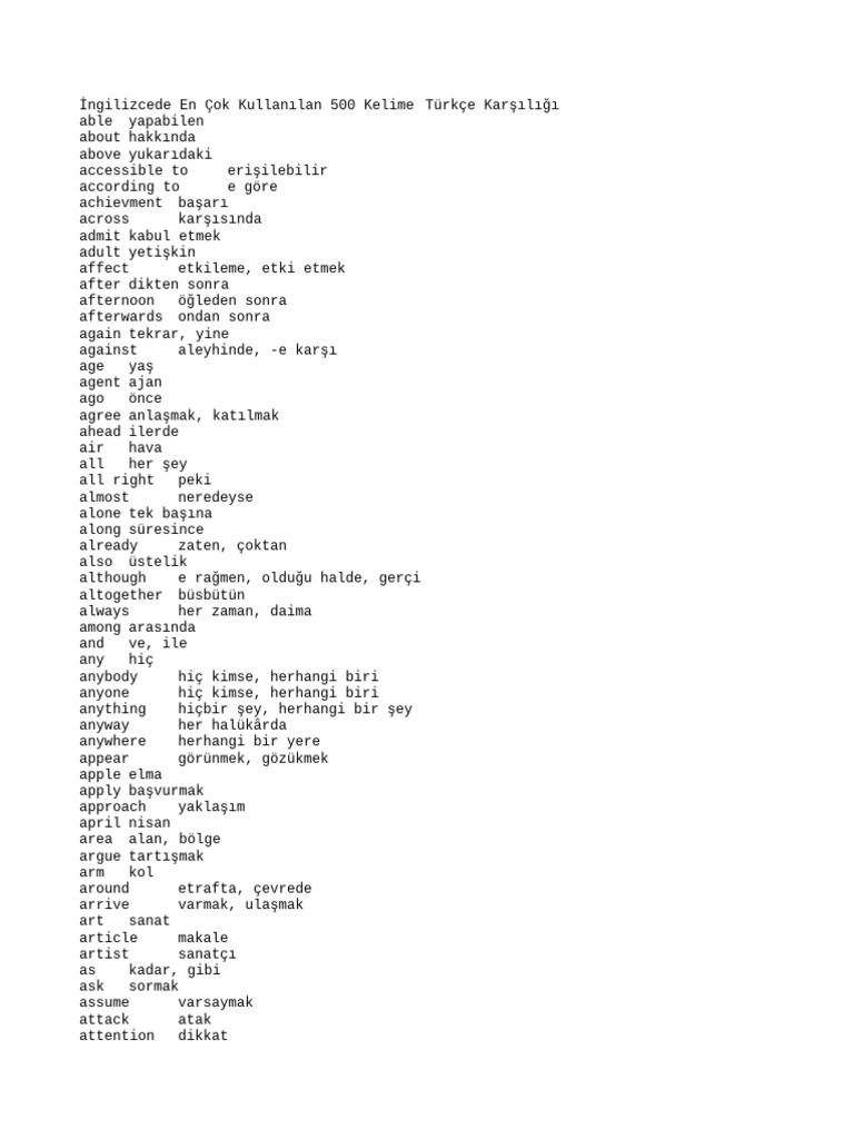 500 Kelime | PDF