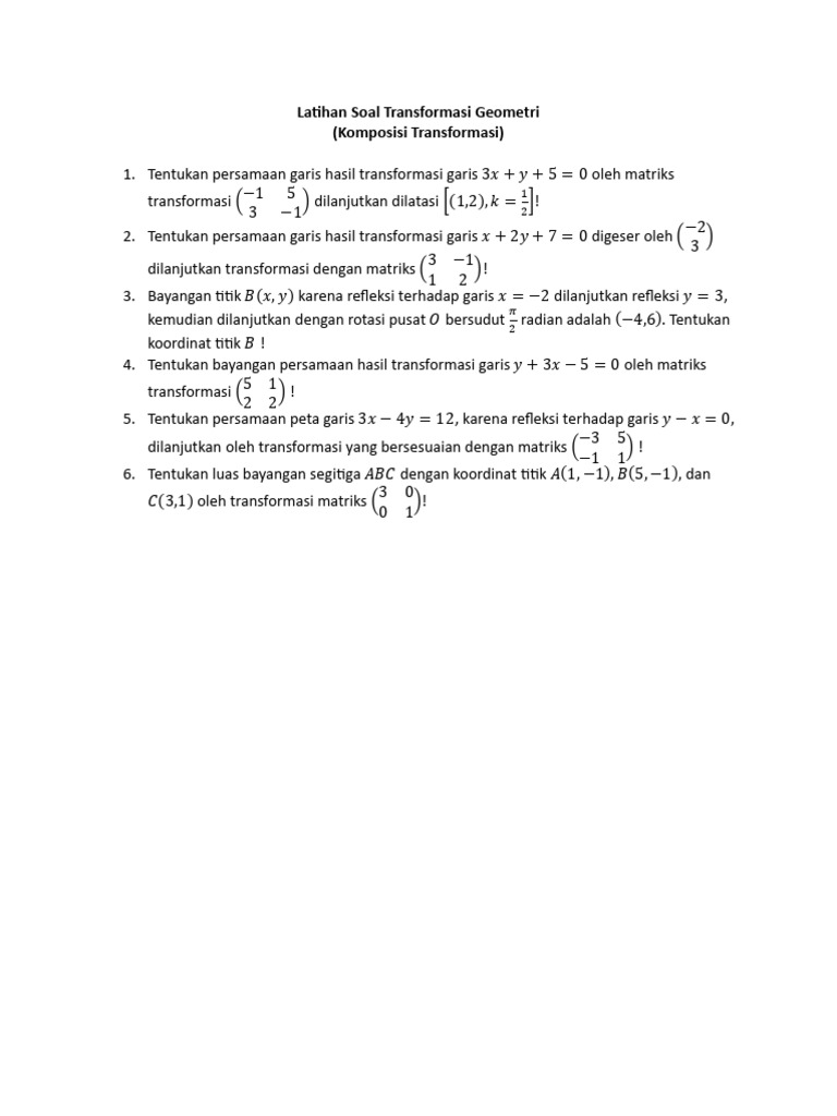 Latihan Soal Transformasi Geometri 2 | PDF