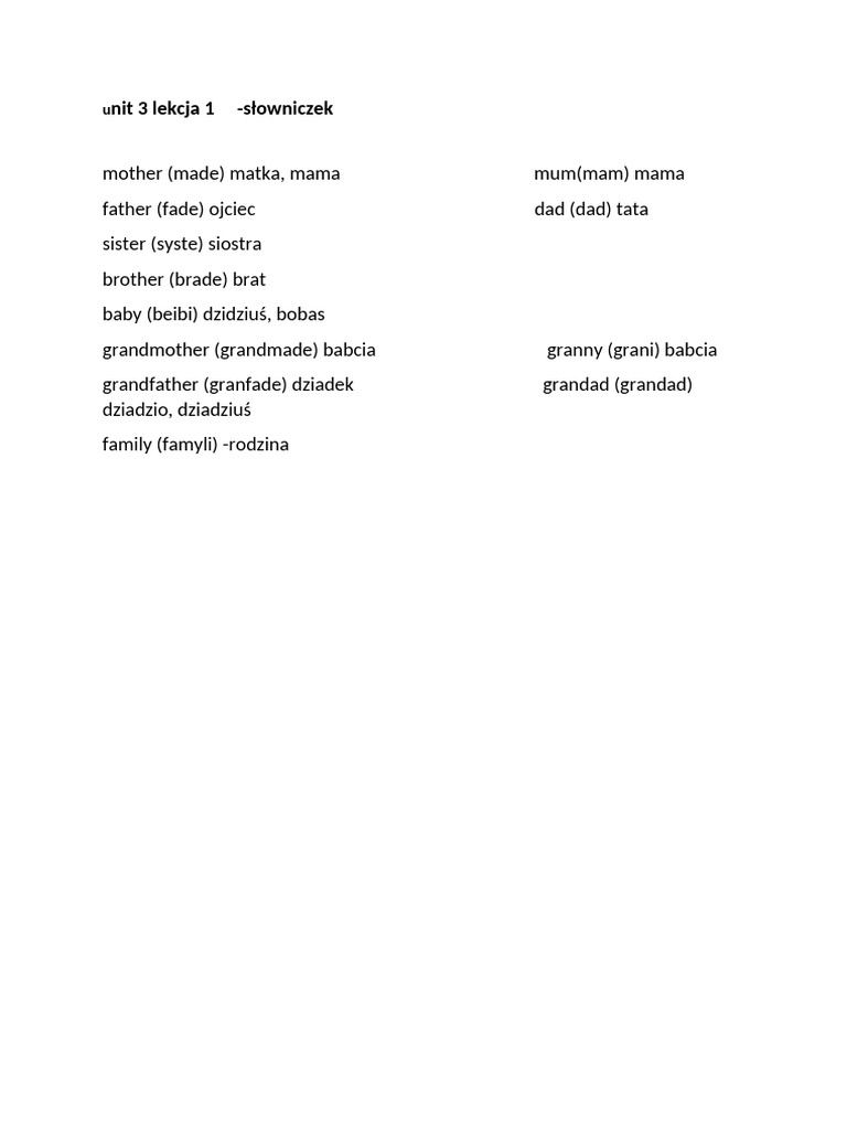 J.angielski - Unit 3 Lekcja 1 | PDF