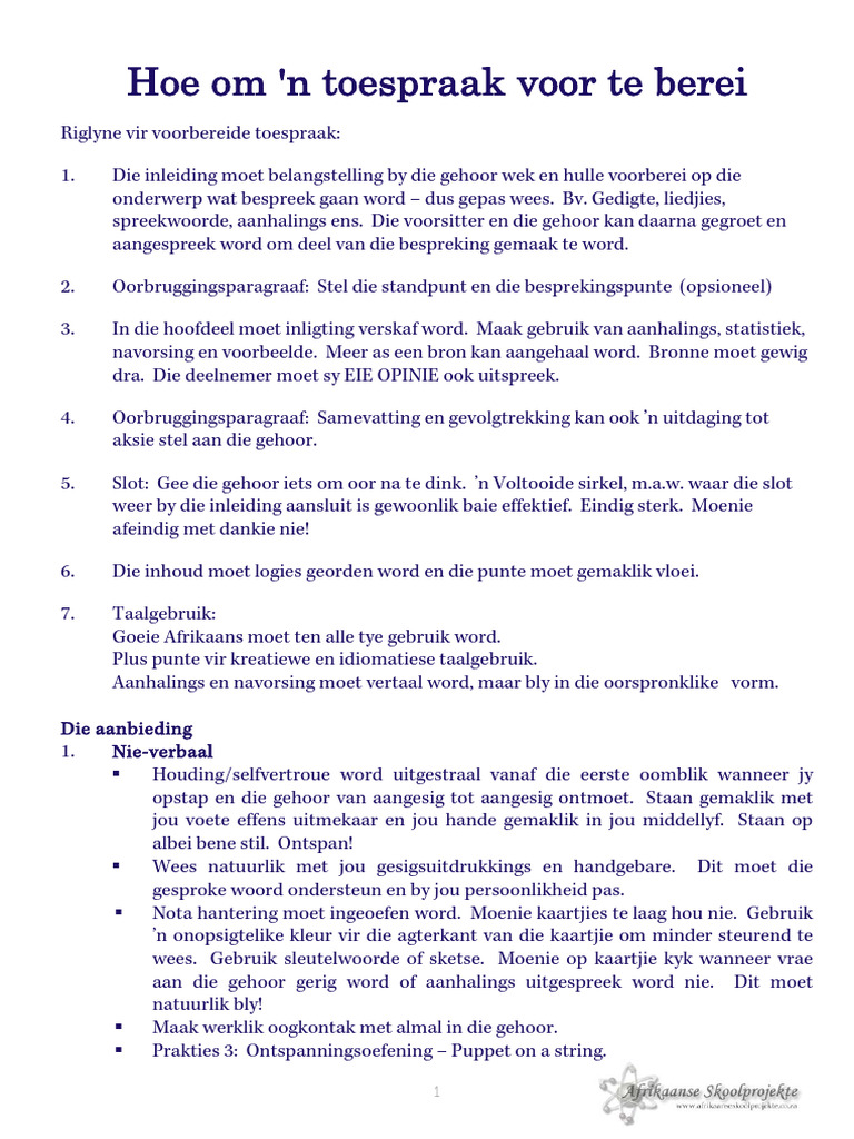 Riglyne Vir Voorbereide Toespraak | PDF