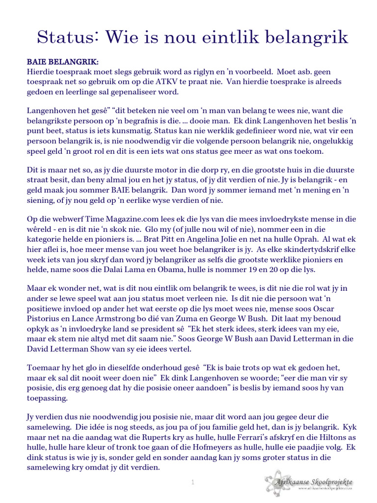 Status - Wie is Nou Eintlik Belangrik | PDF