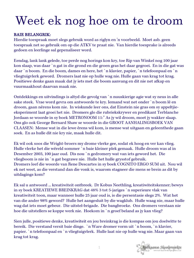Weet Ek Nog Hoe Om Te Droom | PDF