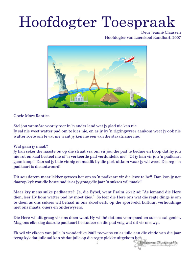 Hoofdogter Toespraak - Begin Van Die Jaar | PDF