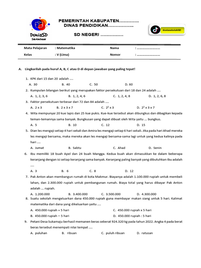 STS MTK Kelas 5 | PDF