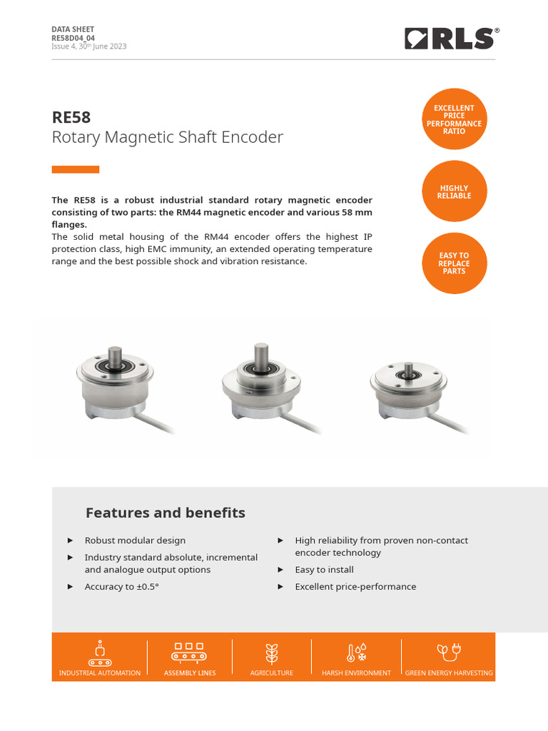 Datasheet - RE58 Rotary Magnetic Shaft Encoder | PDF | Electrical ...