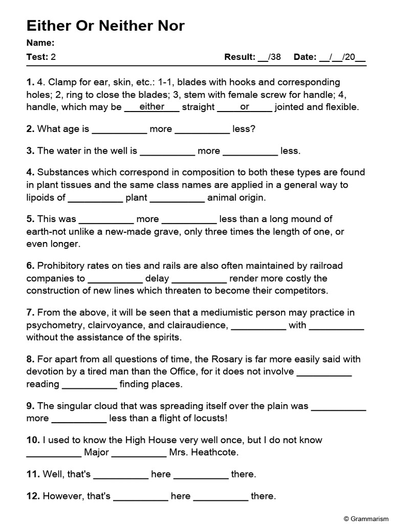 Grammarism Either or Neither Nor Test 2 1747846 | PDF