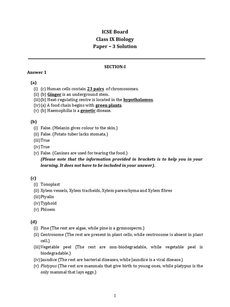 ICSE Class IX Biology Paper 3 Solutions | PDF | Cell (Biology) | Cytoplasm