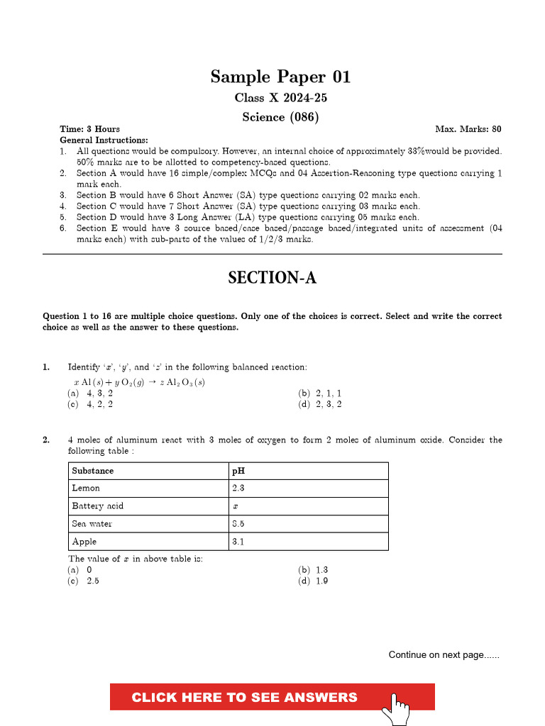 SAMPLE PAPER 1 2024 - 25 | PDF | Magnesium | Acid